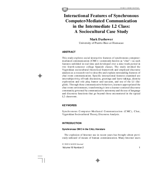 Pdf Interactional Features Of Synchronous Computer Mediated Communication In The Intermediate
