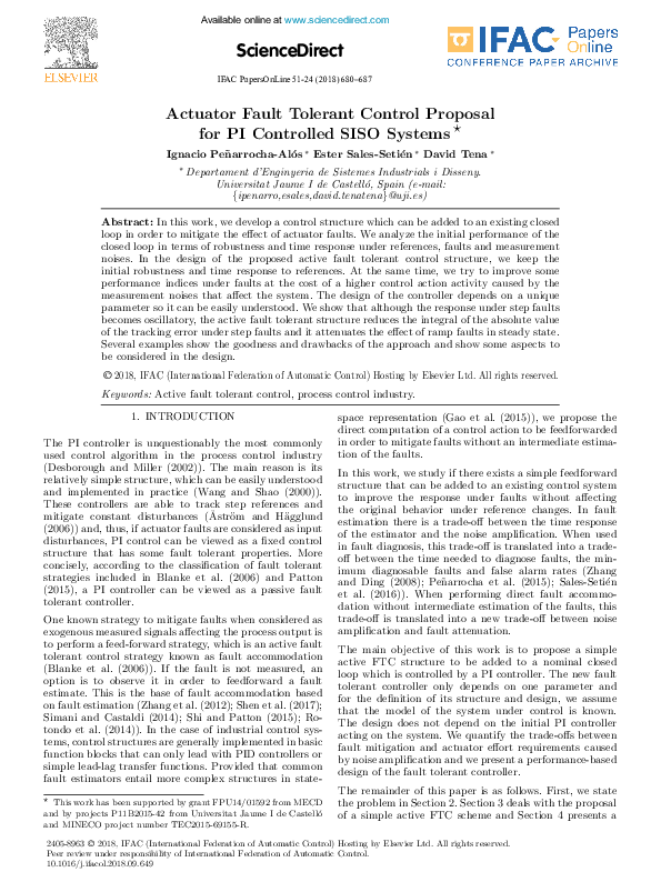(PDF) Actuator Fault Tolerant Control Proposal for PI Controlled SISO ...
