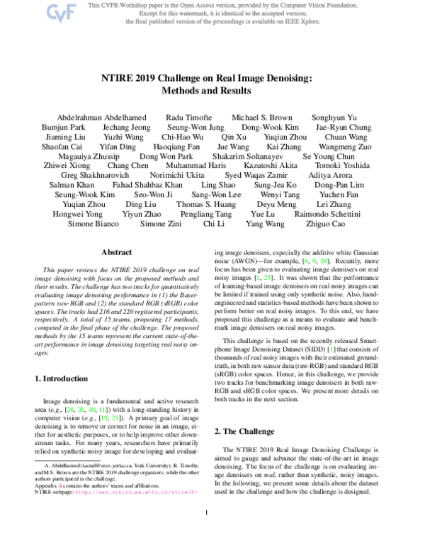 (PDF) NTIRE 2019 Challenge on Real Image Denoising: Methods and Results