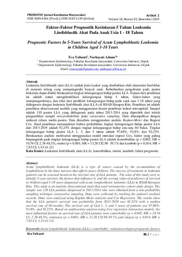(PDF) Faktor-Faktor Prognostik Kesintasan 5 Tahun Leukemia Limfoblastik ...