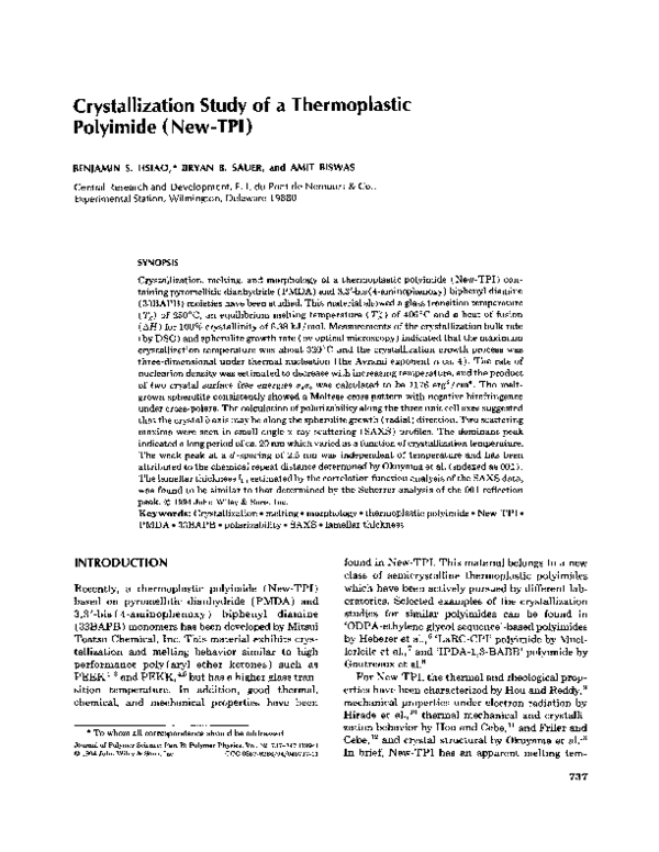 (PDF) Crystallization study of a thermoplastic polyimide (new-TPI)