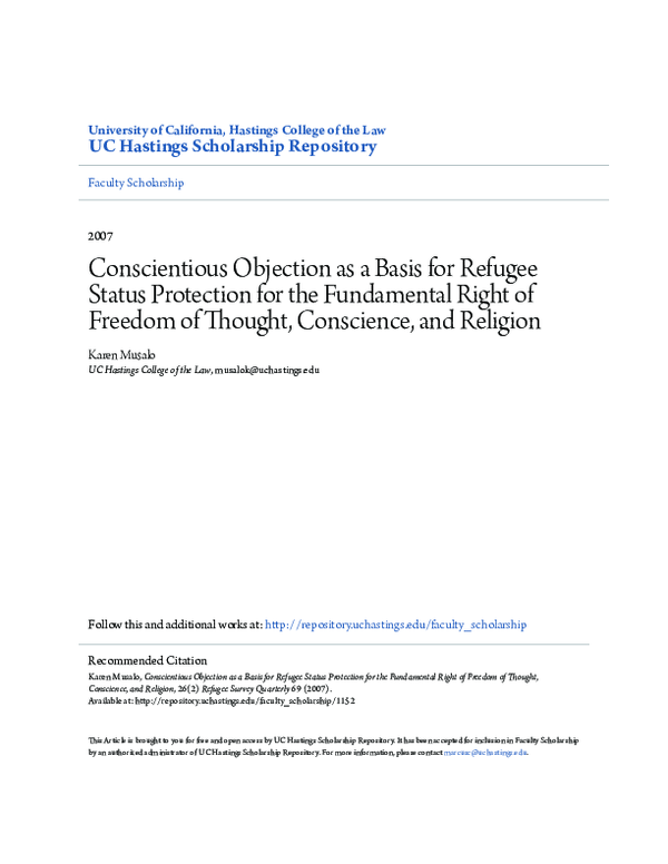 (PDF) Conscientious objection as a basis for refugee status: protection ...