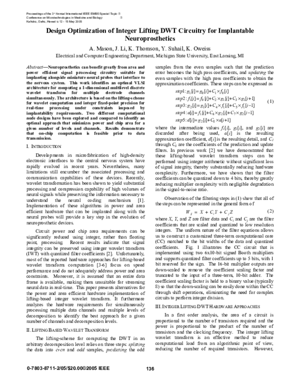 Pdf Design Optimization Of Integer Lifting Dwt Circuitry For