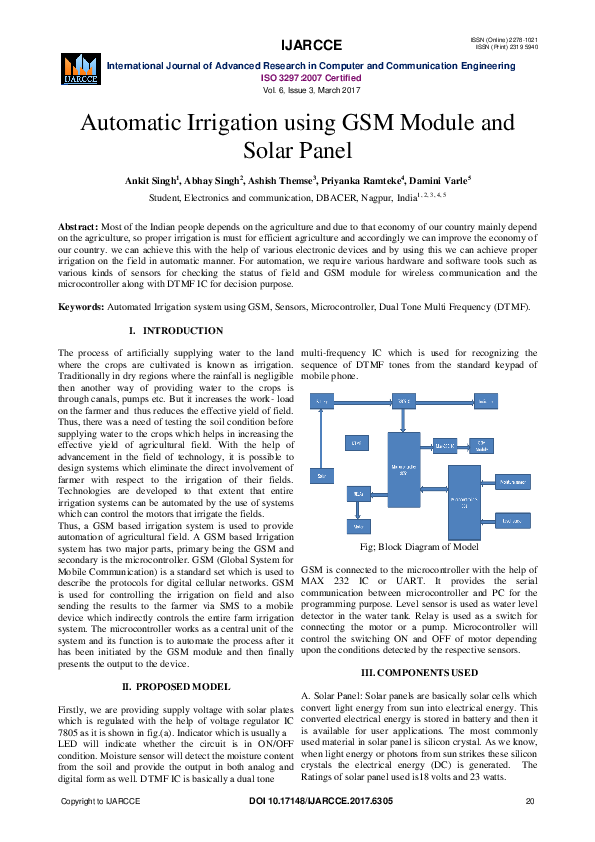 (PDF) Automatic Irrigation using GSM Module and Solar Panel