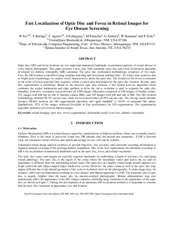 (PDF) Fast localization of optic disc and fovea in retinal images for eye disease screening