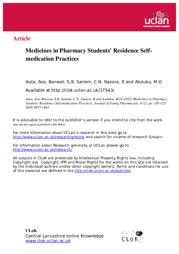 (PDF) Medicines in Pharmacy Students' Residence Self-medication Practices