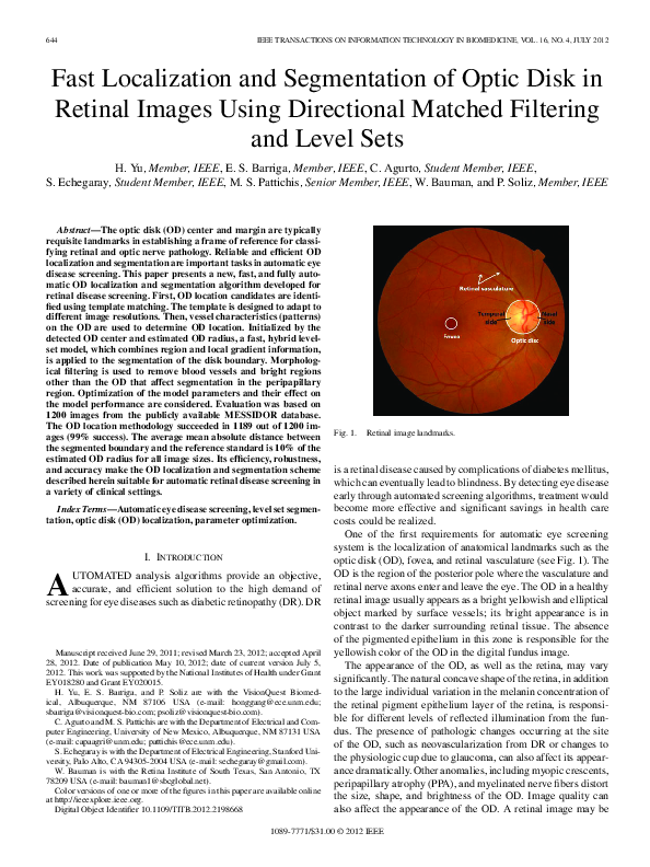 (PDF) Fast Localization and Segmentation of Optic Disk in Retinal ...