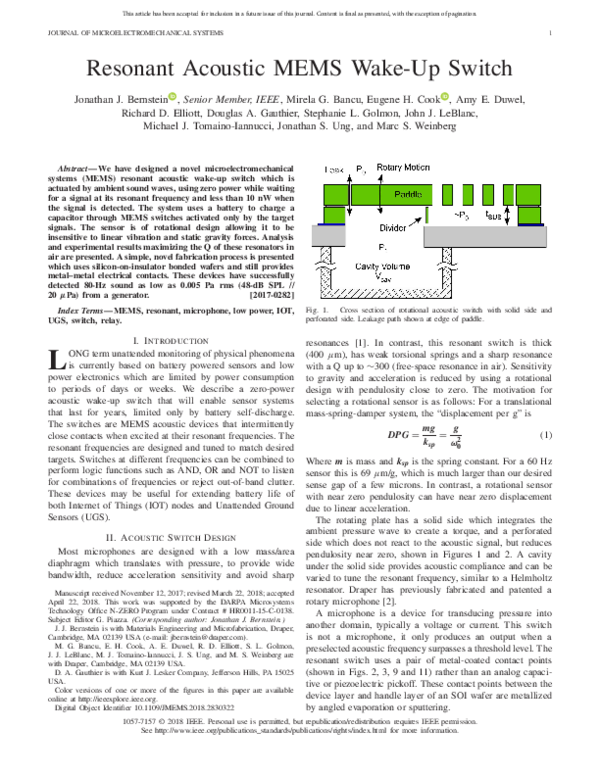 (PDF) Resonant Acoustic MEMS Wake-Up Switch