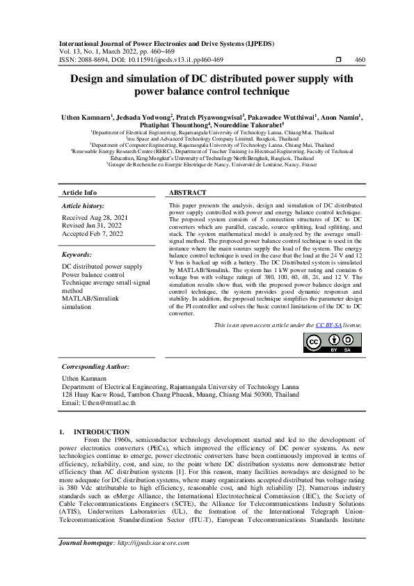 Pdf Design And Simulation Of Dc Distributed Power Supply With Power Balance Control Technique