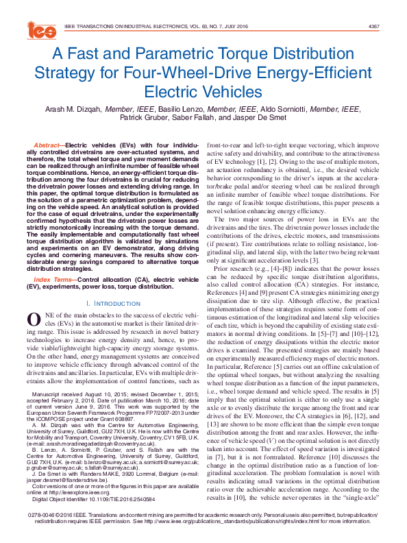 (PDF) A Fast and Parametric Torque Distribution Strategy for Four-Wheel ...