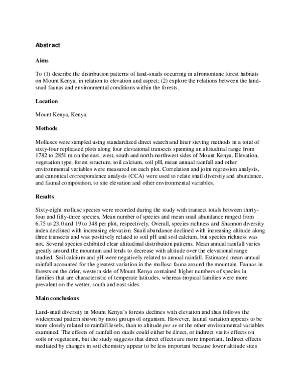 (PDF) Land-snail faunas of afromontane forests of Mount Kenya, Kenya ...