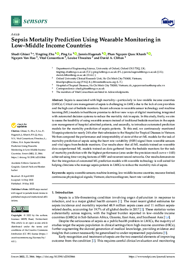 (PDF) Sepsis Mortality Prediction Using Wearable Monitoring in Low ...