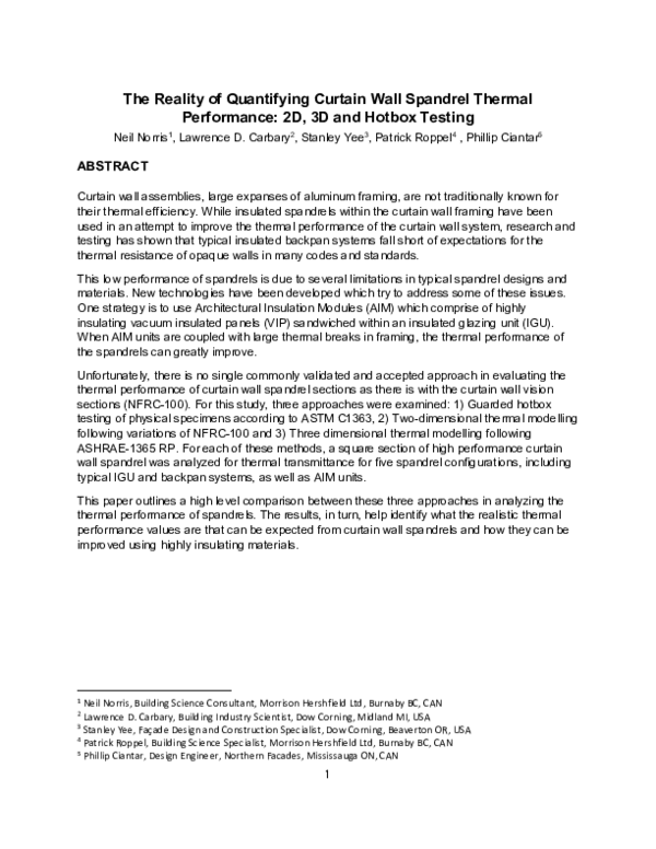 (PDF) The Reality of Quantifying Curtain Wall Spandrel Thermal ...