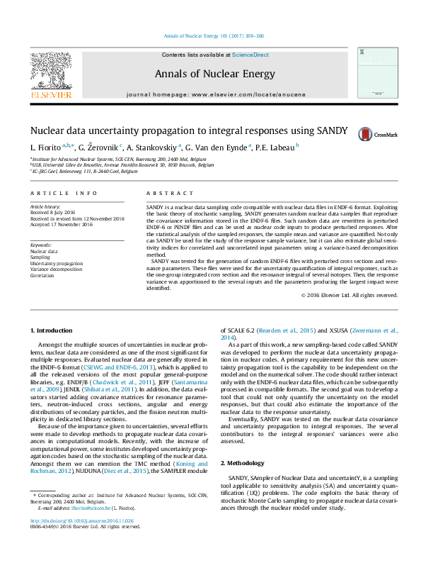 (PDF) Nuclear data uncertainty propagation to integral responses using SANDY