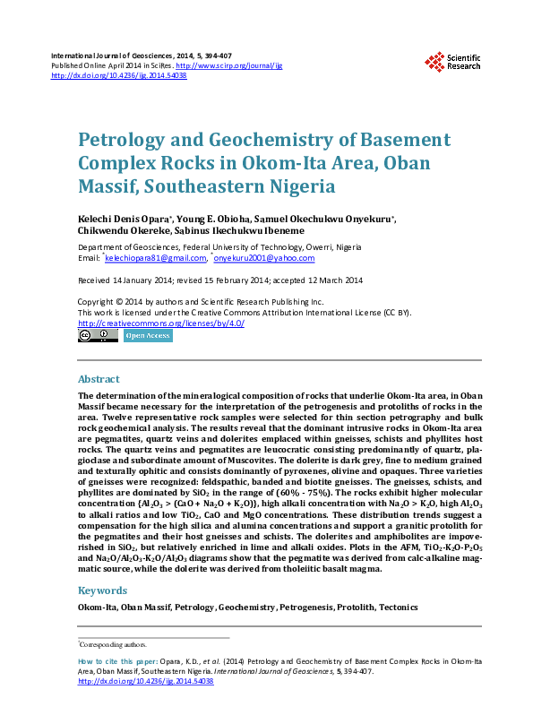 (PDF) Petrology and Geochemistry of Basement Complex Rocks in Okom-Ita ...