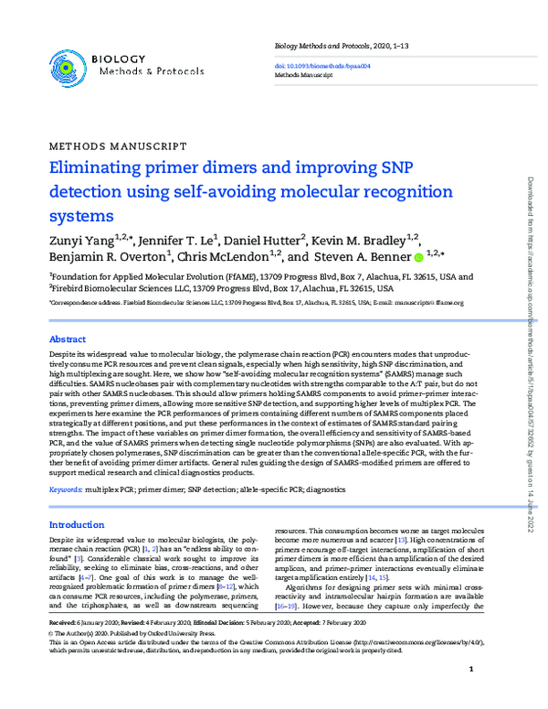 Pdf Eliminating Primer Dimers And Improving Snp Detection Using Self