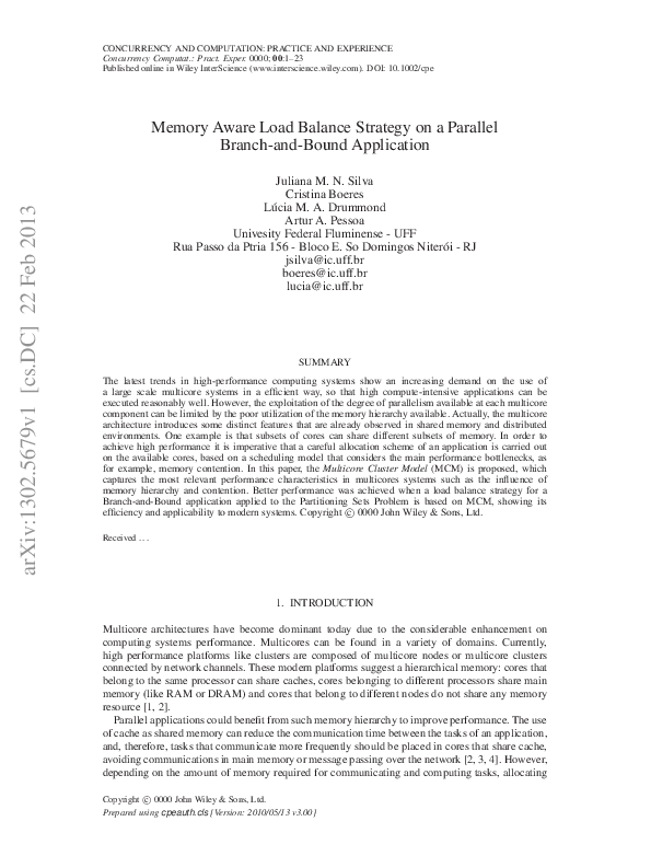 (PDF) Memory aware load balance strategy on a parallel branch-and-bound application