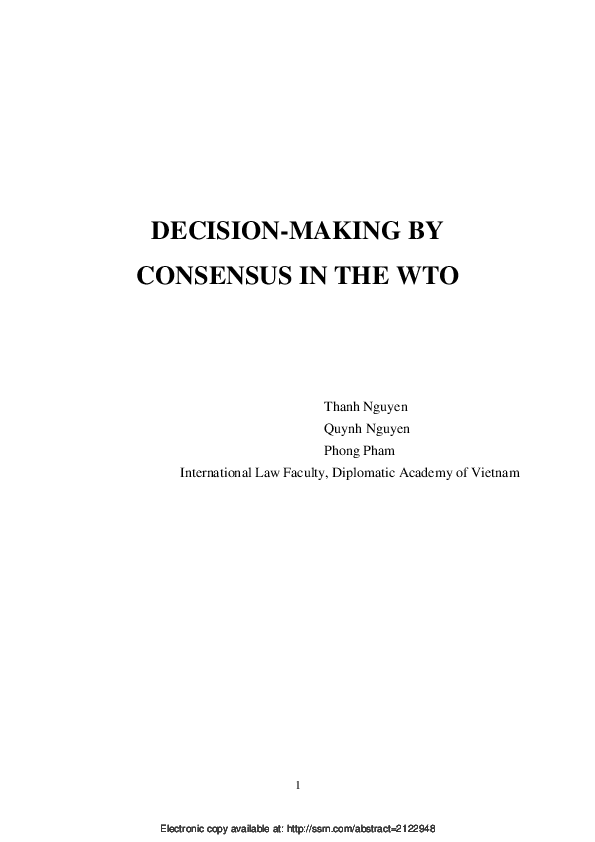 (PDF) Decision-Making by Consensus in the WTO