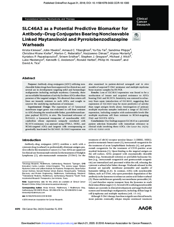 (PDF) SLC46A3 as a potential predictive biomarker for antibody-drug ...