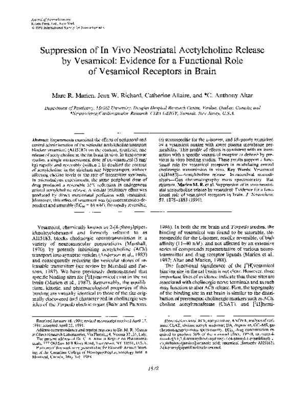 (PDF) Vesamicol's Role in Acetylcholine Regulation