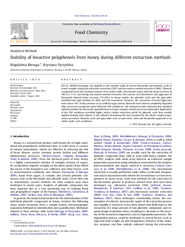 (PDF) Stability of bioactive polyphenols from honey during different extraction methods