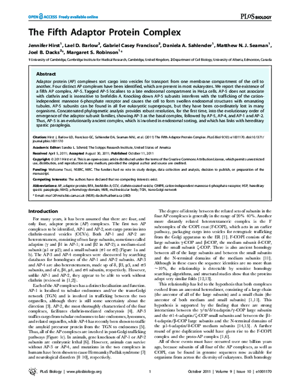 (PDF) The Fifth Adaptor Protein Complex