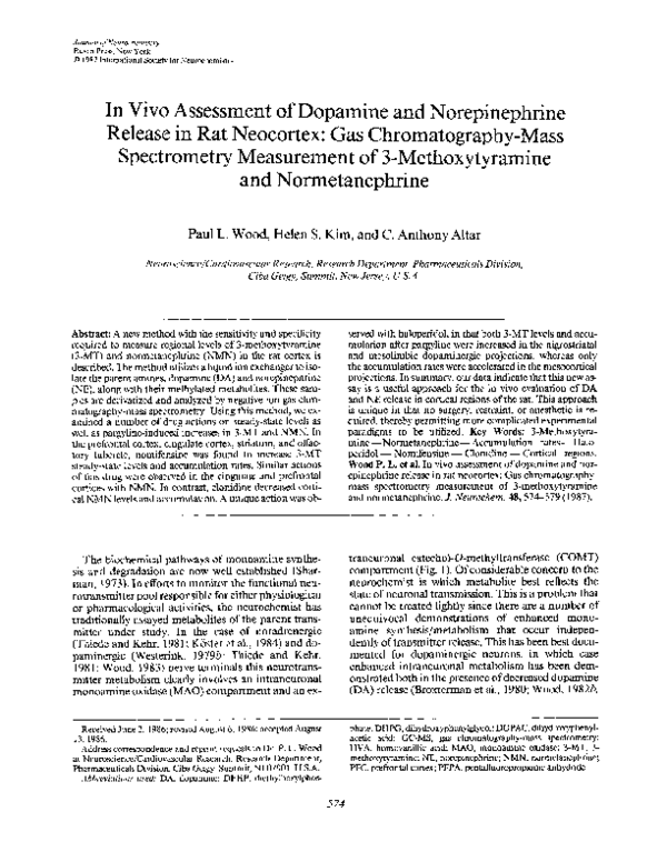 (PDF) In Vivo Assessment of Dopamine and Norepinephrine Release in Rat ...