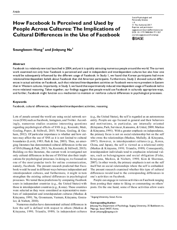 (PDF) How Facebook Is Perceived and Used by People Across Cultures