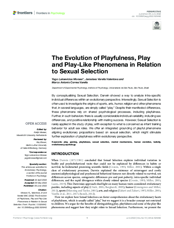 (PDF) The Evolution of Playfulness, Play and Play-Like Phenomena in ...