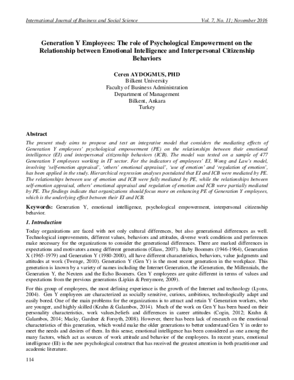 (PDF) Generation Y Employees: The role of Psychological Empowerment on ...