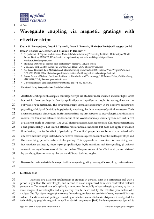 (PDF) 1 Waveguide coupling via magnetic gratings with 2 effective strips 3