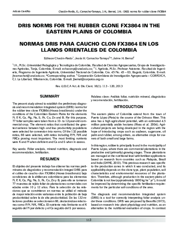 (PDF) Dris norms for the rubber clone fx3864 in the eastern plains of ...