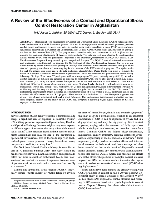 (PDF) A Review of the Effectiveness of a Combat and Operational Stress ...