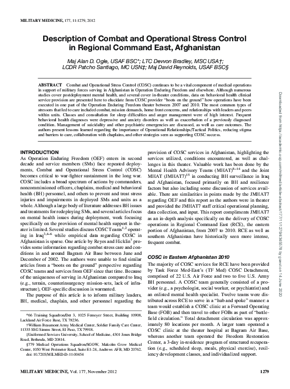 (PDF) Description of Combat and Operational Stress Control in Regional ...