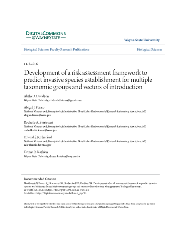 (PDF) Development of a risk assessment framework to predict invasive ...