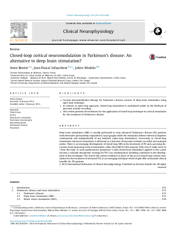 (PDF) Closed-loop cortical neuromodulation in Parkinson’s disease: An ...