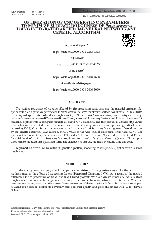 (PDF) Optimization of cnc operating parameters to minimize surface roughness of pinus sylvestris ...