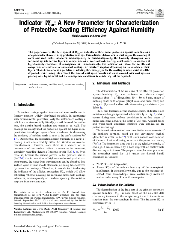 (PDF) New Wso Indicator for Evaluating Humidity Resistance in Coatings