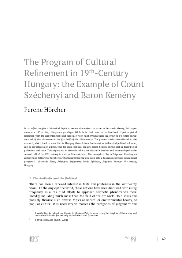 (PDF) The program of cultural refinement in 19th century Hungary: The ...