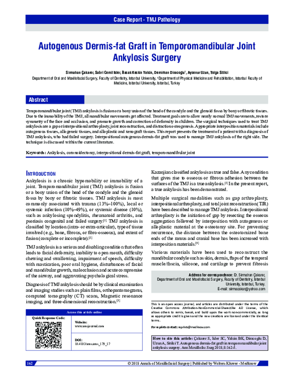 (PDF) Autogenous Dermis-fat Graft in Temporomandibular Joint Ankylosis ...