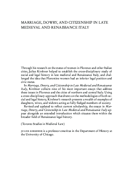 (PDF) Introduction to Marriage, Dowry, and Citizenship in Late Medieval ...