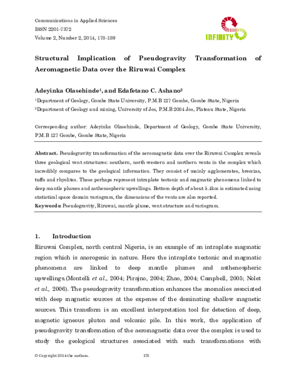 (PDF) Structural Implication of Pseudogravity Transformation of Aeromagnetic Data over the ...