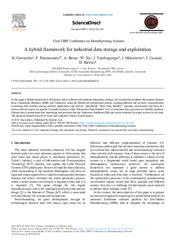 (PDF) A hybrid framework for industrial data storage and exploitation