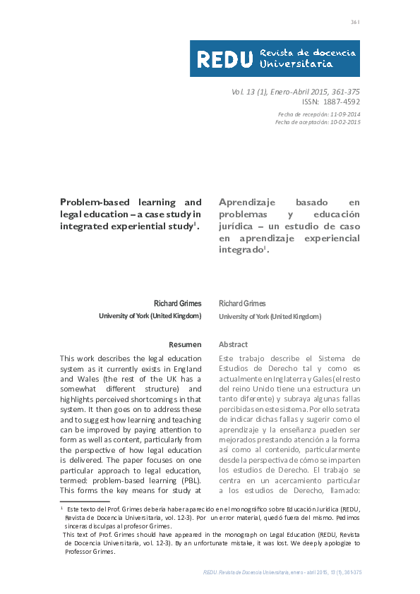 (PDF) Aprendizaje basado en problemas y educación jurídica – un estudio de caso en aprendizaje ...