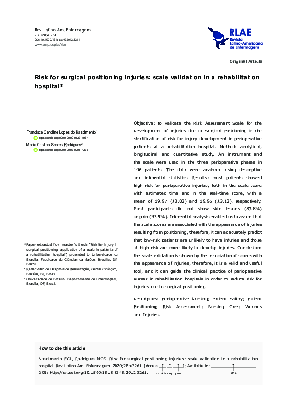 (PDF) Risk for surgical positioning injuries: scale validation in a ...