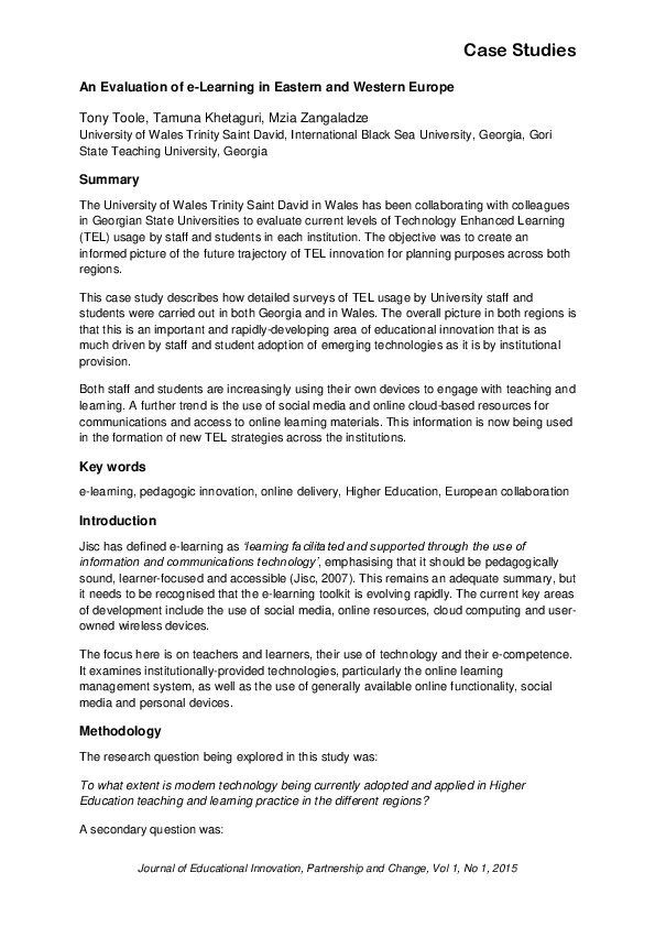 (PDF) An Evaluation of e-Learning in Eastern and Western Europe