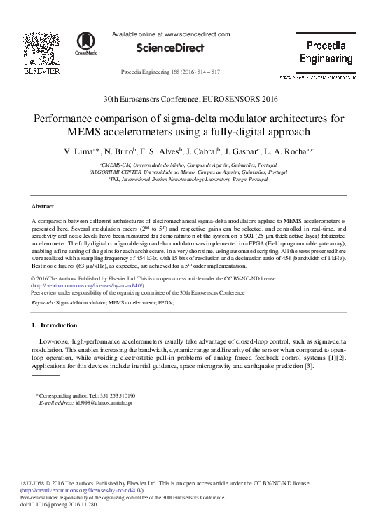 (PDF) Performance Comparison of Sigma-delta Modulator Architectures for MEMS Accelerometers ...