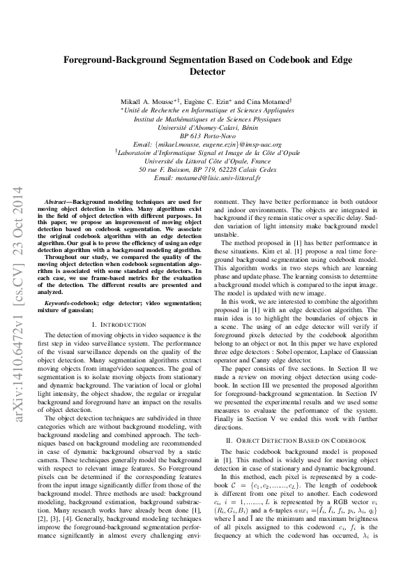 Pdf Foreground Background Segmentation Based On Codebook And Edge Detector Cina Motamed