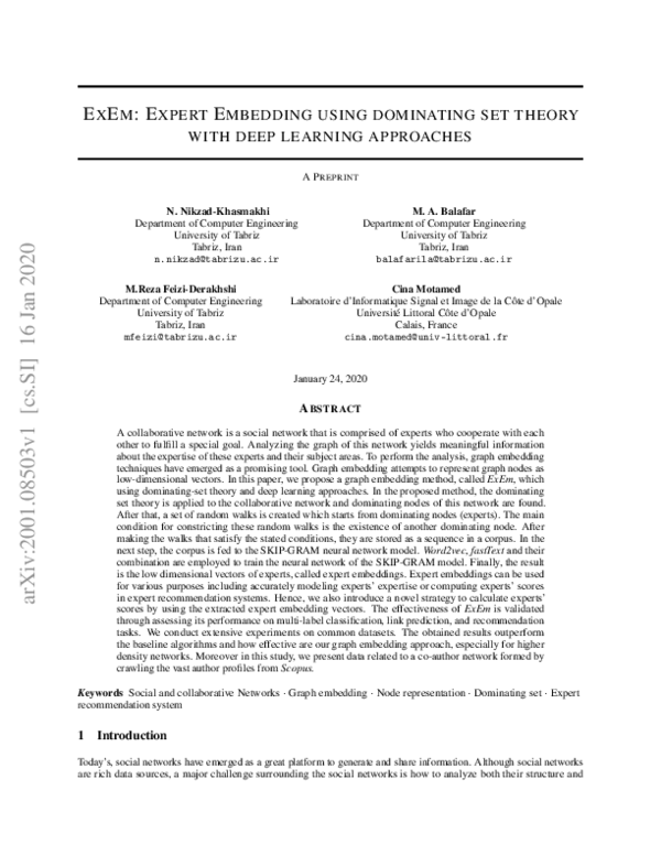 (PDF) ExEm: Expert embedding using dominating set theory with deep learning approaches