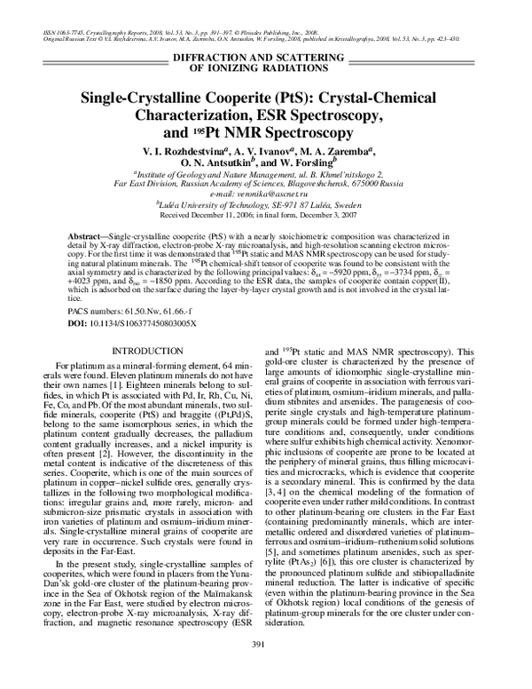 (PDF) Single-Crystalline cooperite (PtS): Crystal-Chemical ...